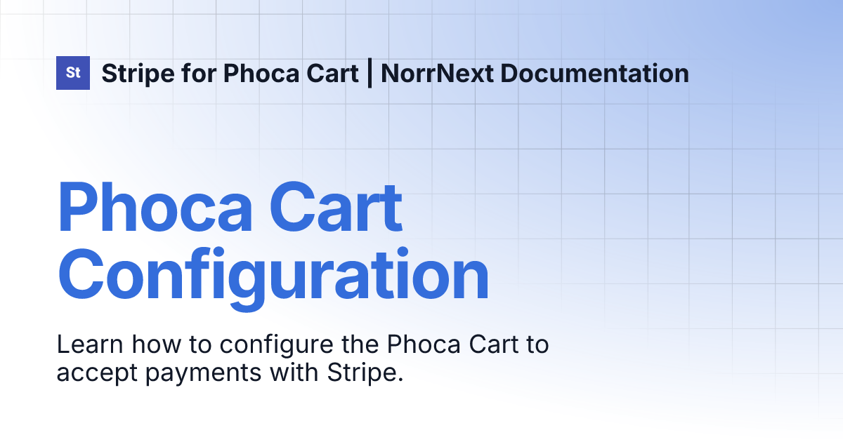 Phoca Cart Configuration | Stripe for Phoca Cart | NorrNext Documentation